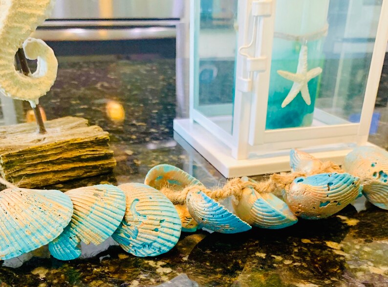 Sea Shell Garland Rustic Worn Shells Bronze Patina Blue - Etsy