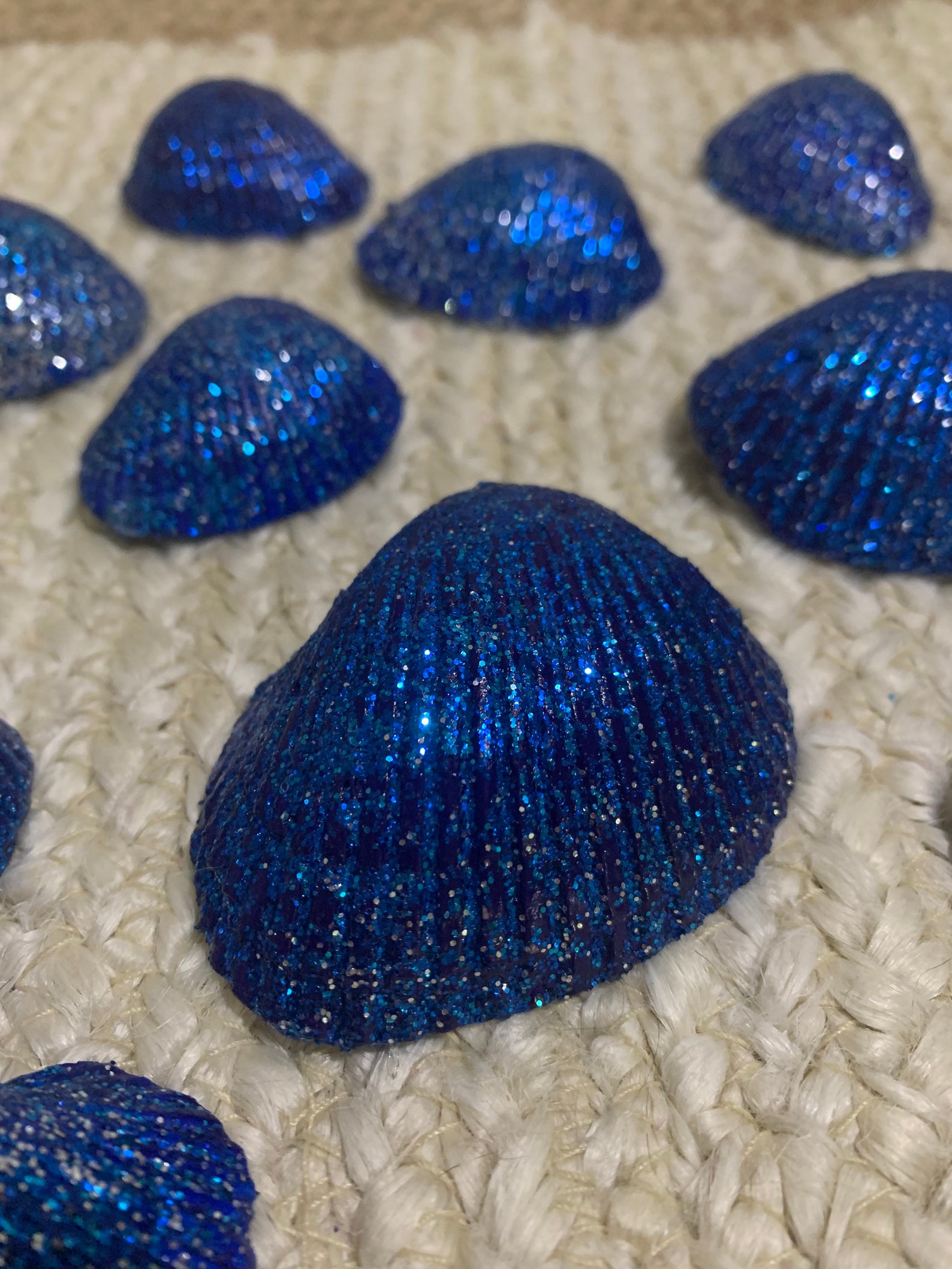 Hand Painted Seashells/set of 10/bright Blue/silver - Etsy