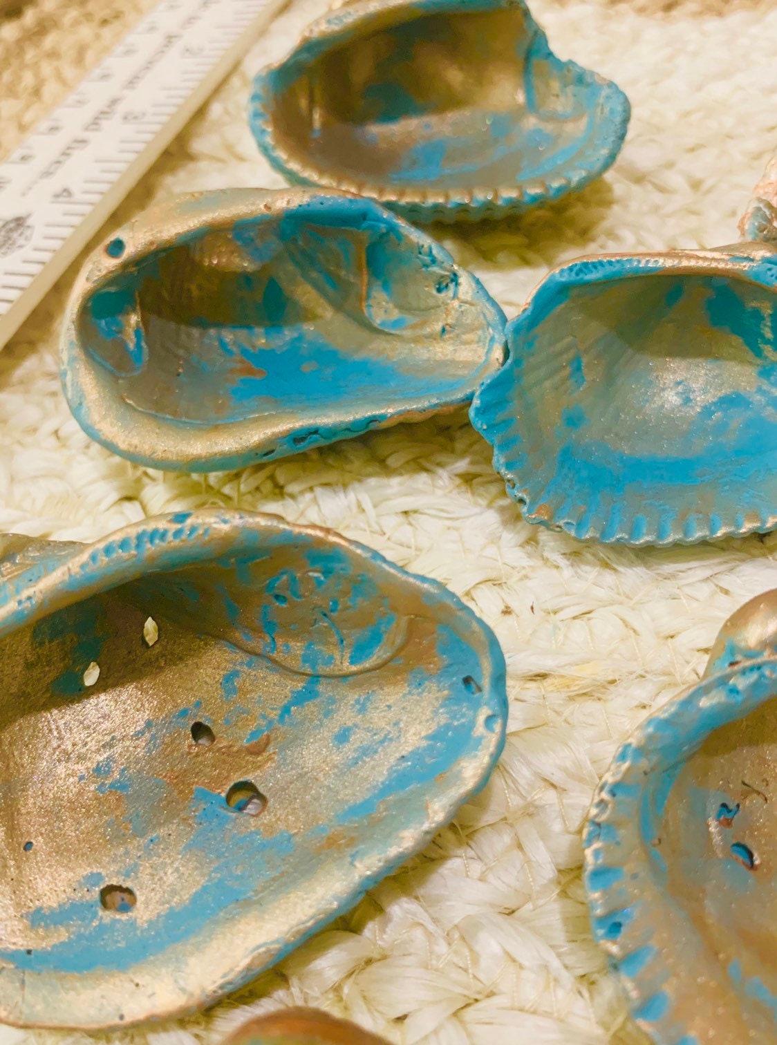 Boho/patina Blue/bronze/gold/sea Shells/rustic/distressed/coastal Decor ...