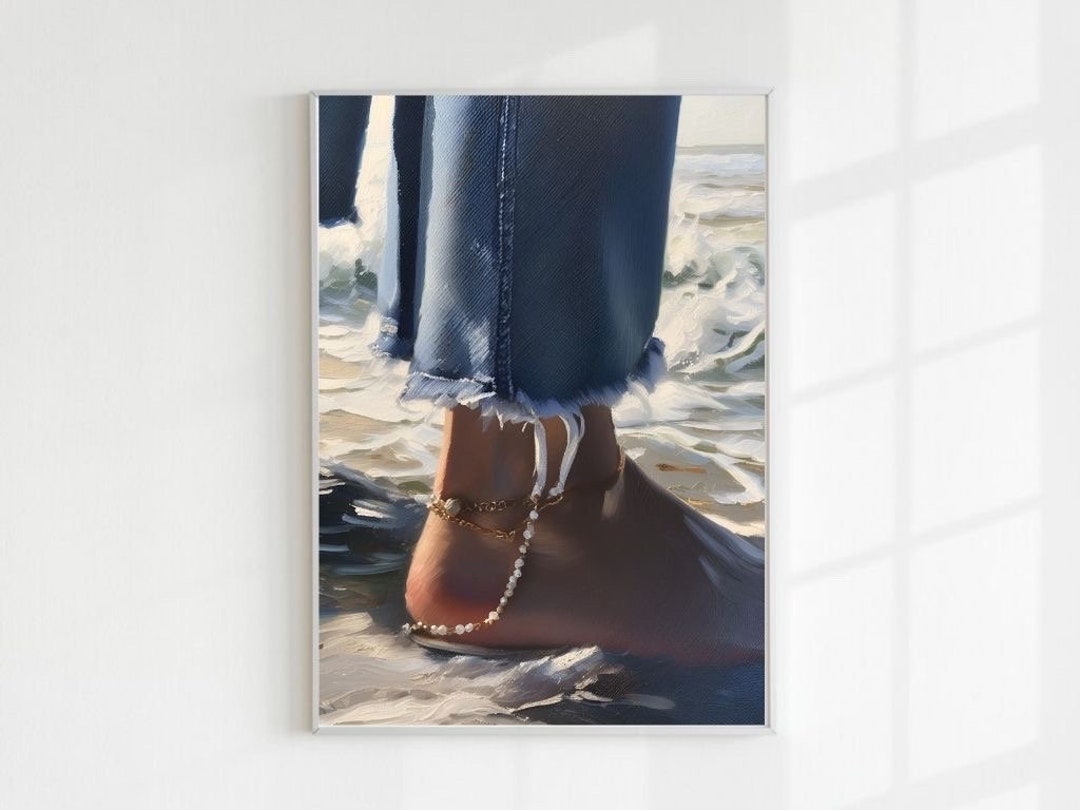 Feet in the Sand Print Preppy Oil Painting Beach Aesthetic Apartment ...
