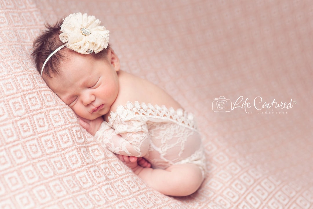 Infant Photography Prop, One-piece Photography Prop, Cream Stretch Lace ...