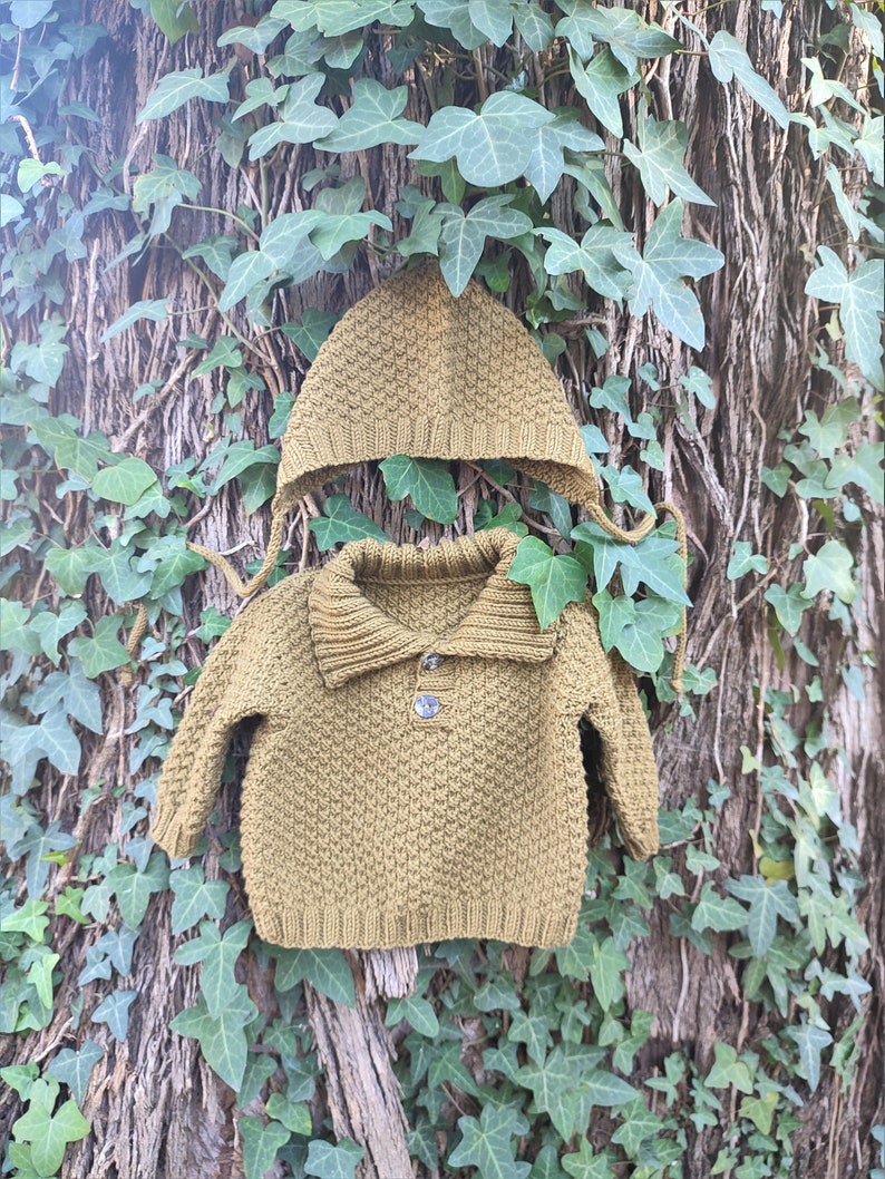 PDF Knitting Pattern | Mossy Baby Sweater and Bonnet Knitting Pattern ...