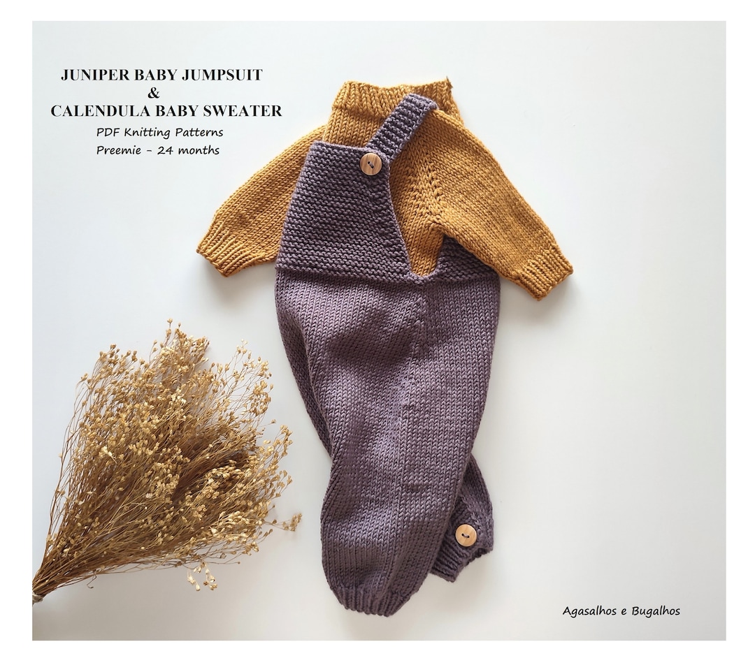 Juniper Baby Jumpsuit and Calendula Baby Sweater Knitting Pattern | PDF ...