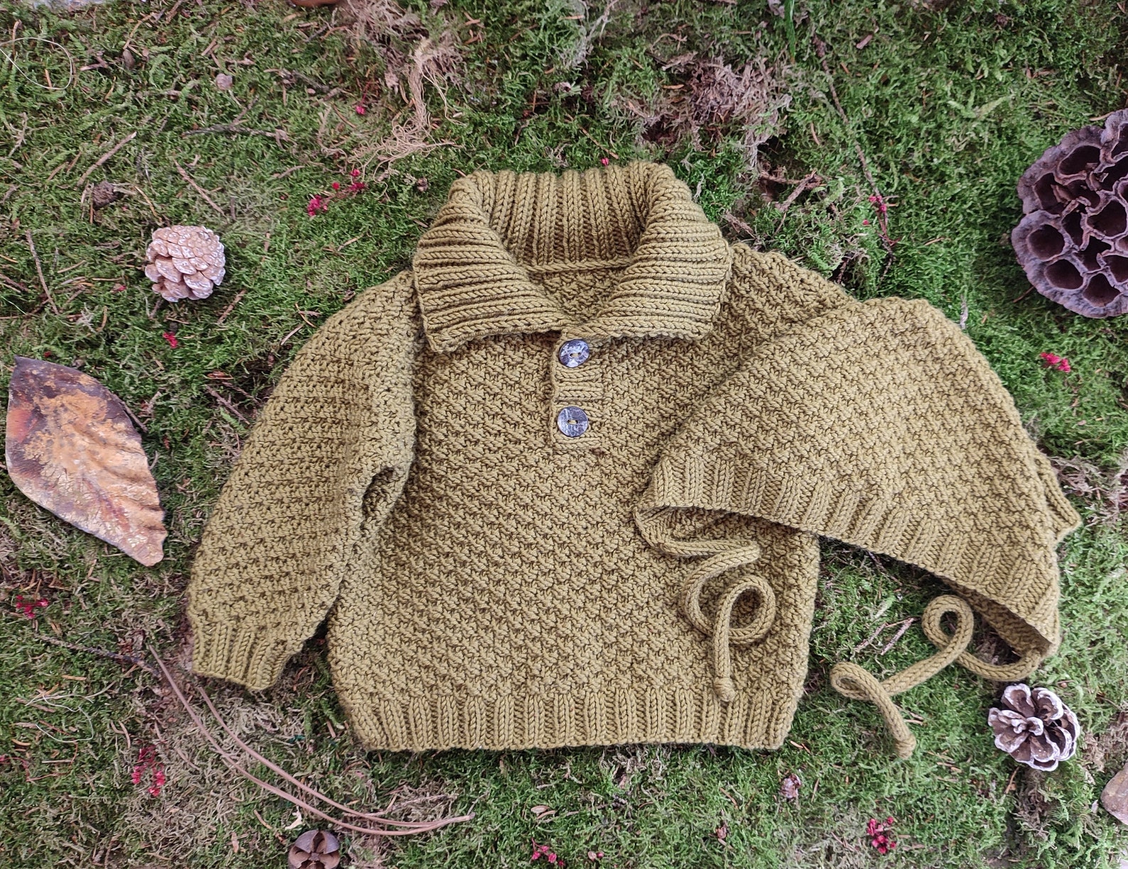 PDF Knitting Pattern Mossy Baby Sweater and Bonnet Knitting | Etsy