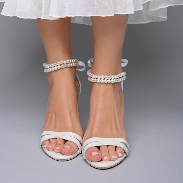Open Toe Pearl White Wedding Shoes - Etsy