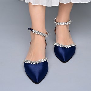 Dark Blue Satin Wedding Flats: Handmade Bridal Shoes - Etsy