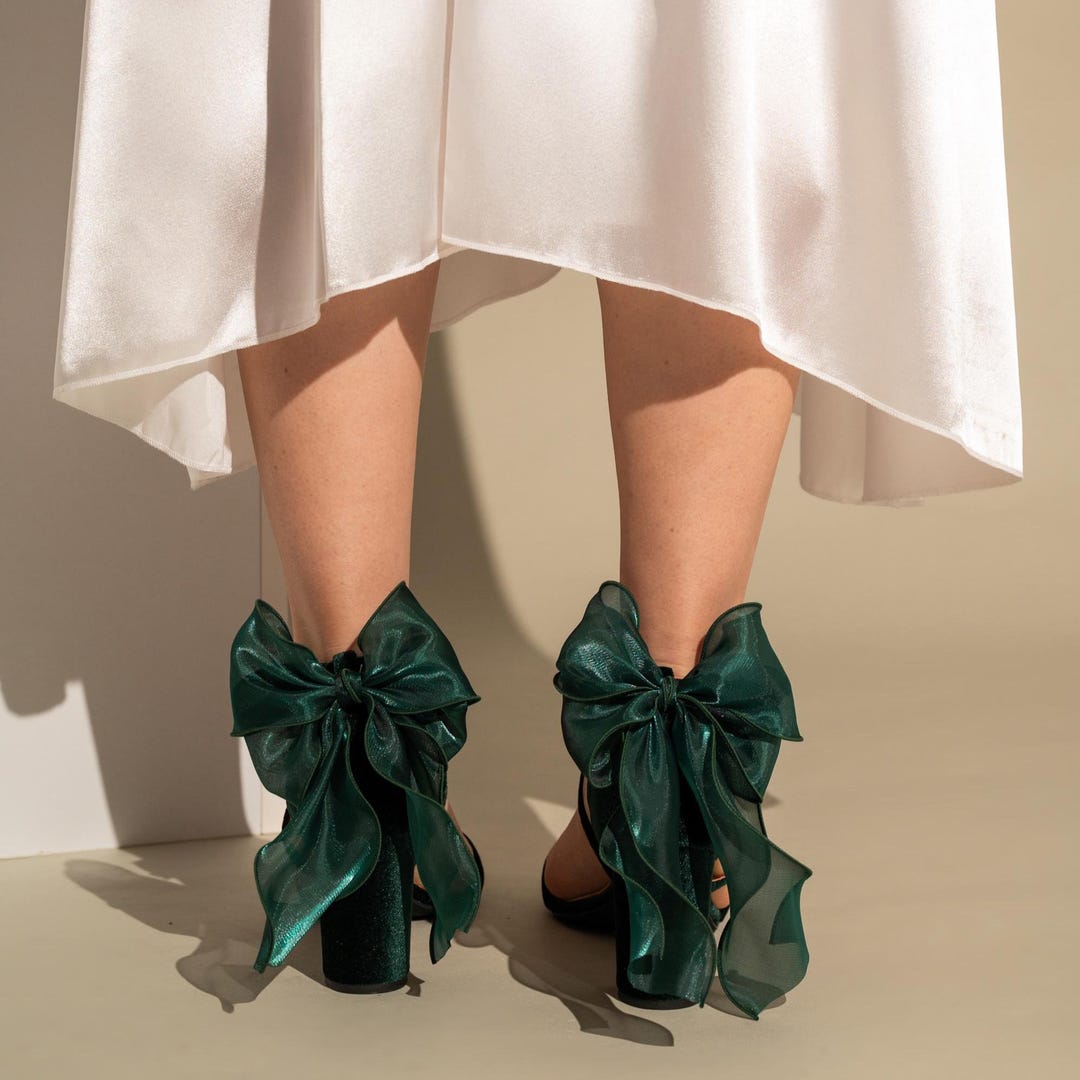 Green Wedding Shoes – Velvet Bridal Shoes With Bow, Handmade - Etsy