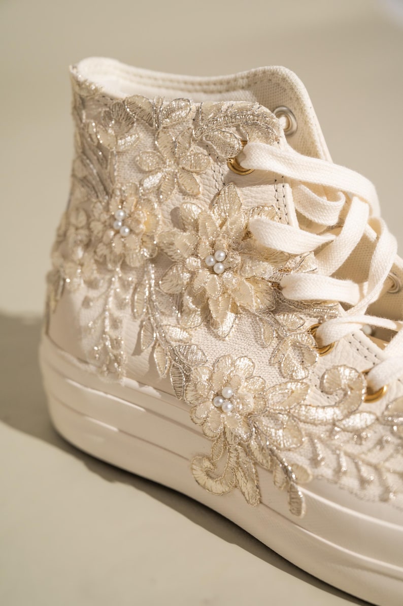 Ivory Bridal Converse Sneakers – Lace Platform Wedding Shoes, Custom ...