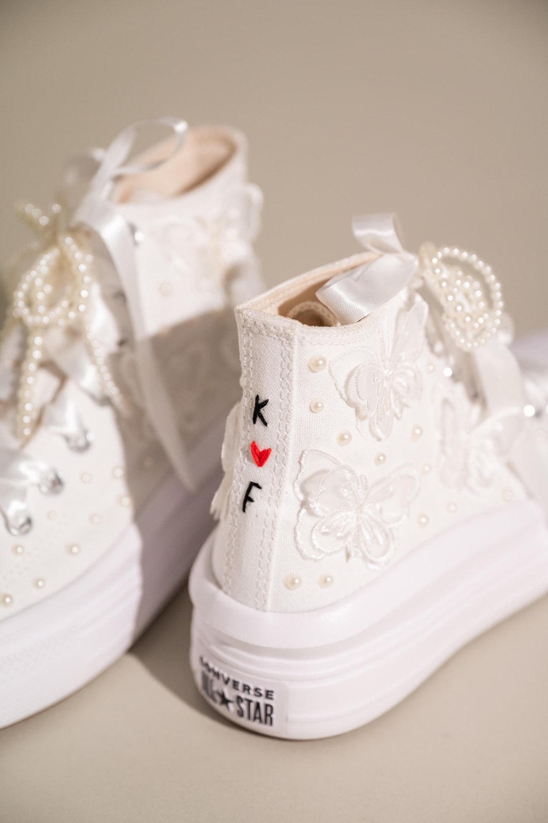 Luxury White Wedding Trainers for Bride, Lace Converse High Top, Bridal ...