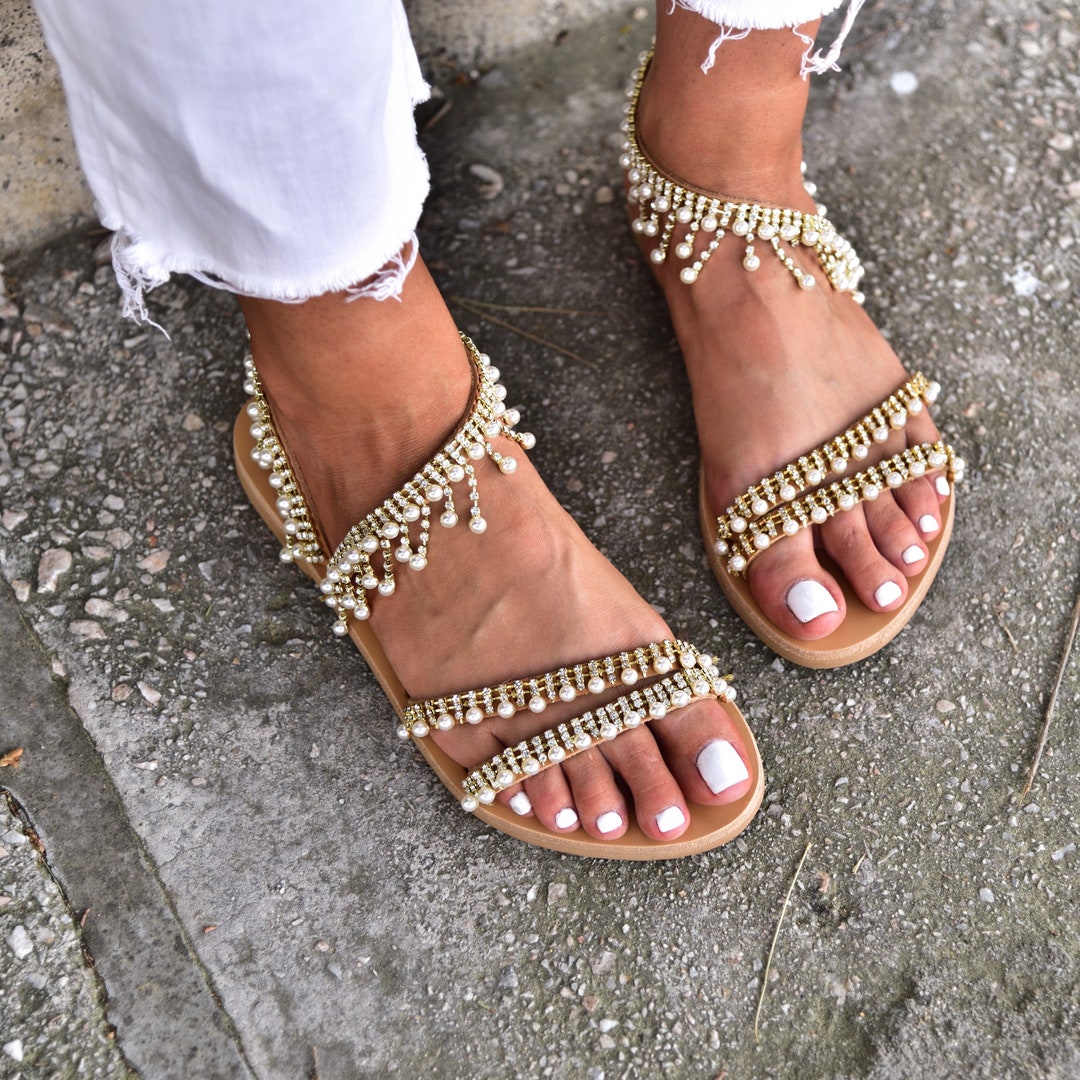 Wedding Shoes Wedding Sandals Wedding Dress Beach Wedding Sandals Pearl Sandals Bridal