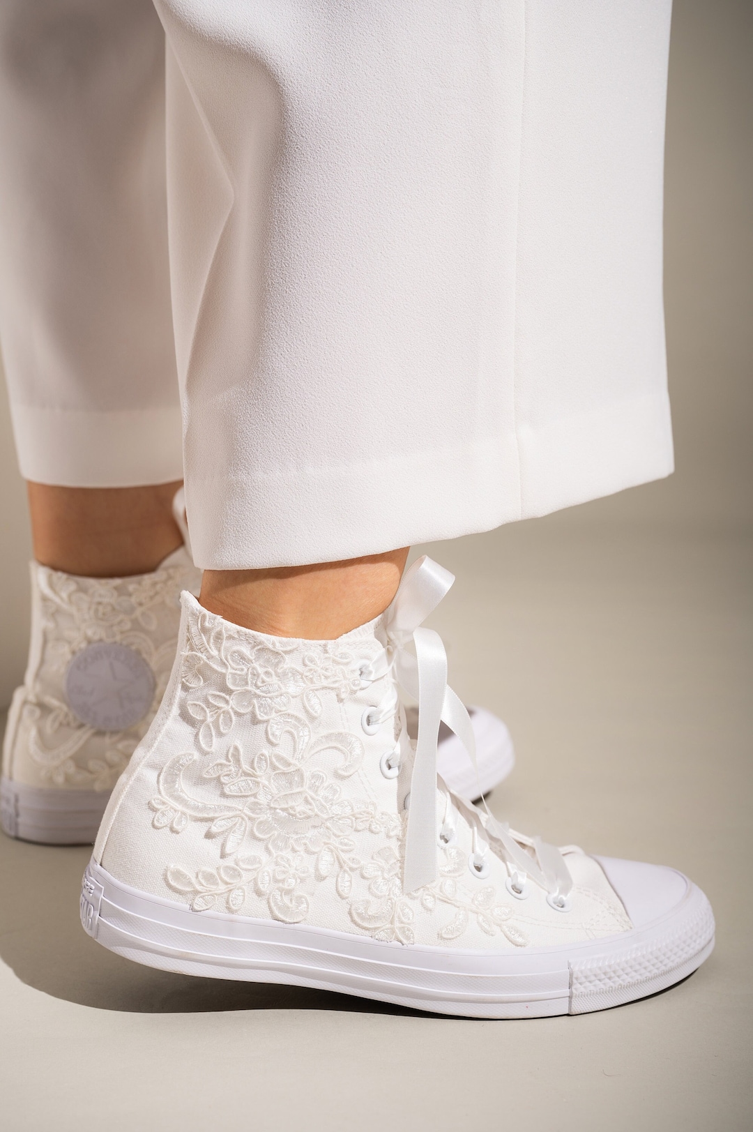 White Wedding Converse High Top, Custom Converse Shoes, Lace High Top ...