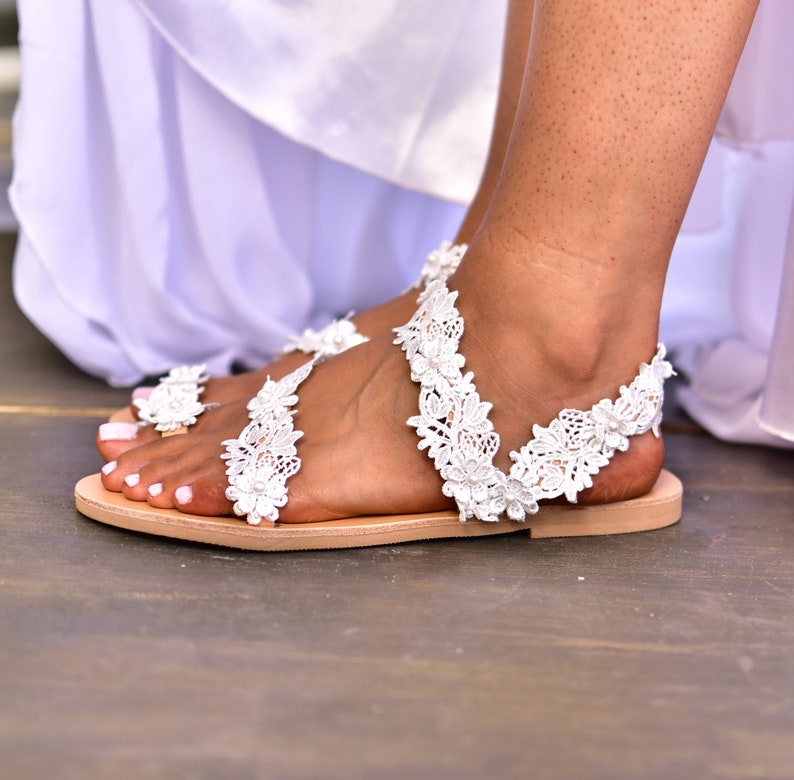 Wedding Sandals White Lace Wedding Shoes Beach Wedding - Etsy