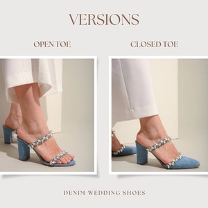 Deni Blue Fabric Block Heel Wedding Sandals With Crystal Rhinestones ...