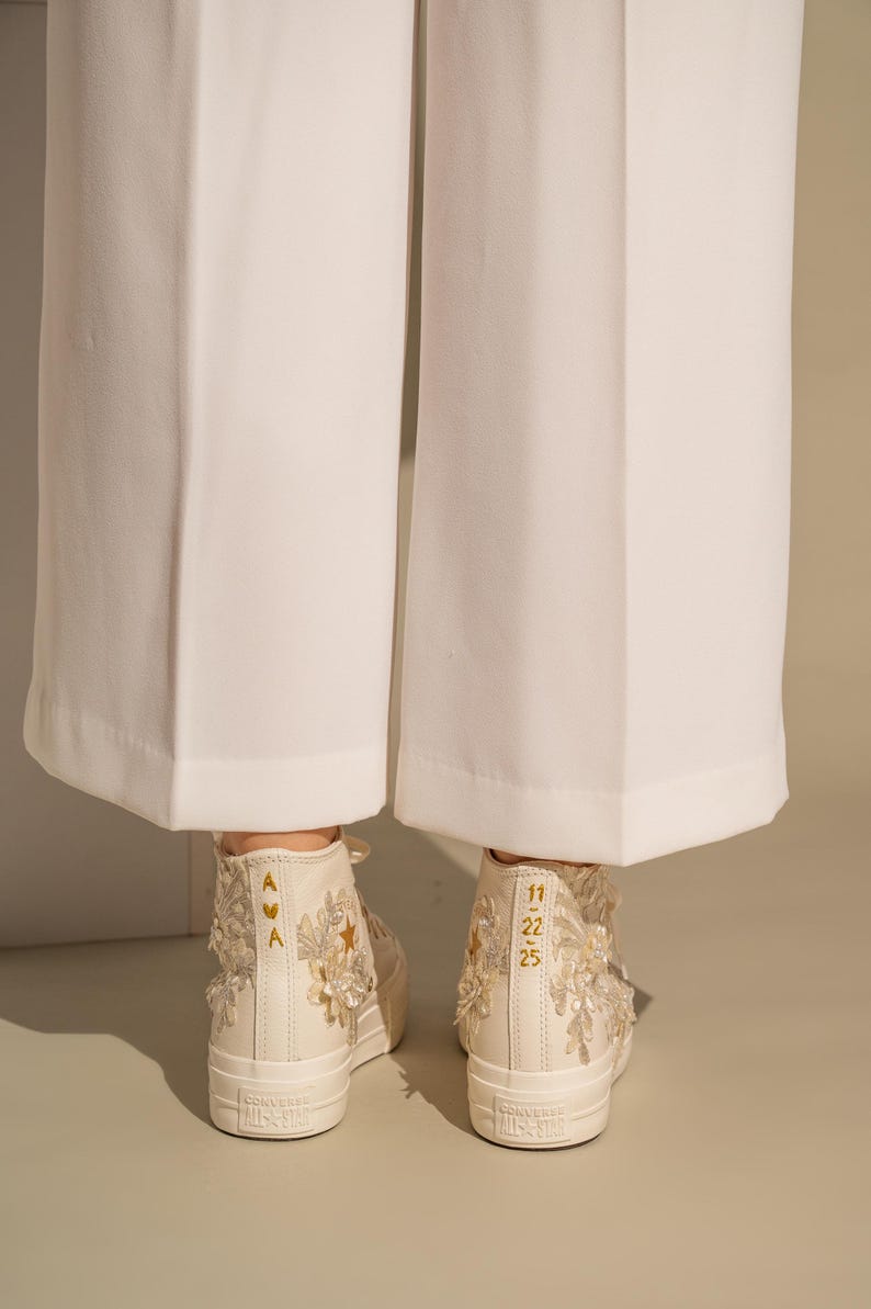 Ivory Bridal Converse Sneakers – Lace Platform Wedding Shoes, Custom ...