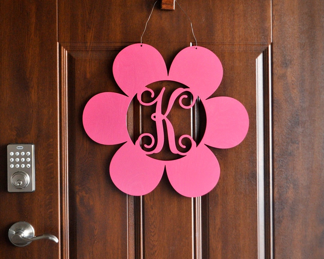 Flower Door Hanger, Spring Summer Decor, Flower Monogram Decoration ...