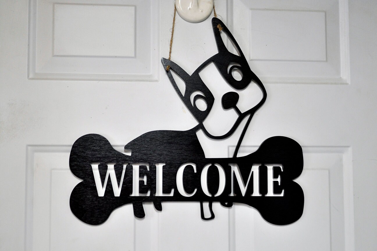 Boston Terrier Welcome Door Hanger Personalized Custom Sign - Etsy