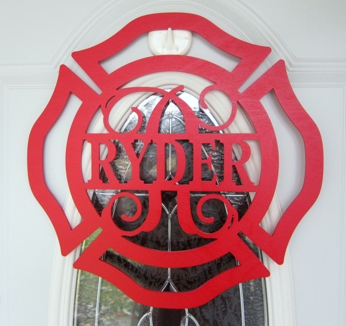 Firefighters Maltese Cross Monogram Door Hanger, Personalized Name ...