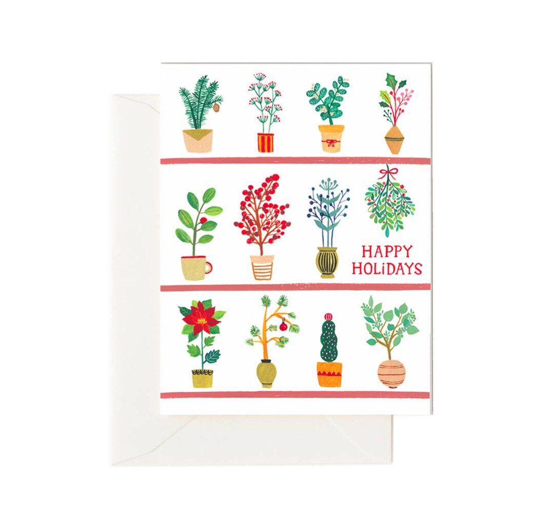 Plant Lover Holiday Card, Happy Holidays Illustration Christmas Card ...