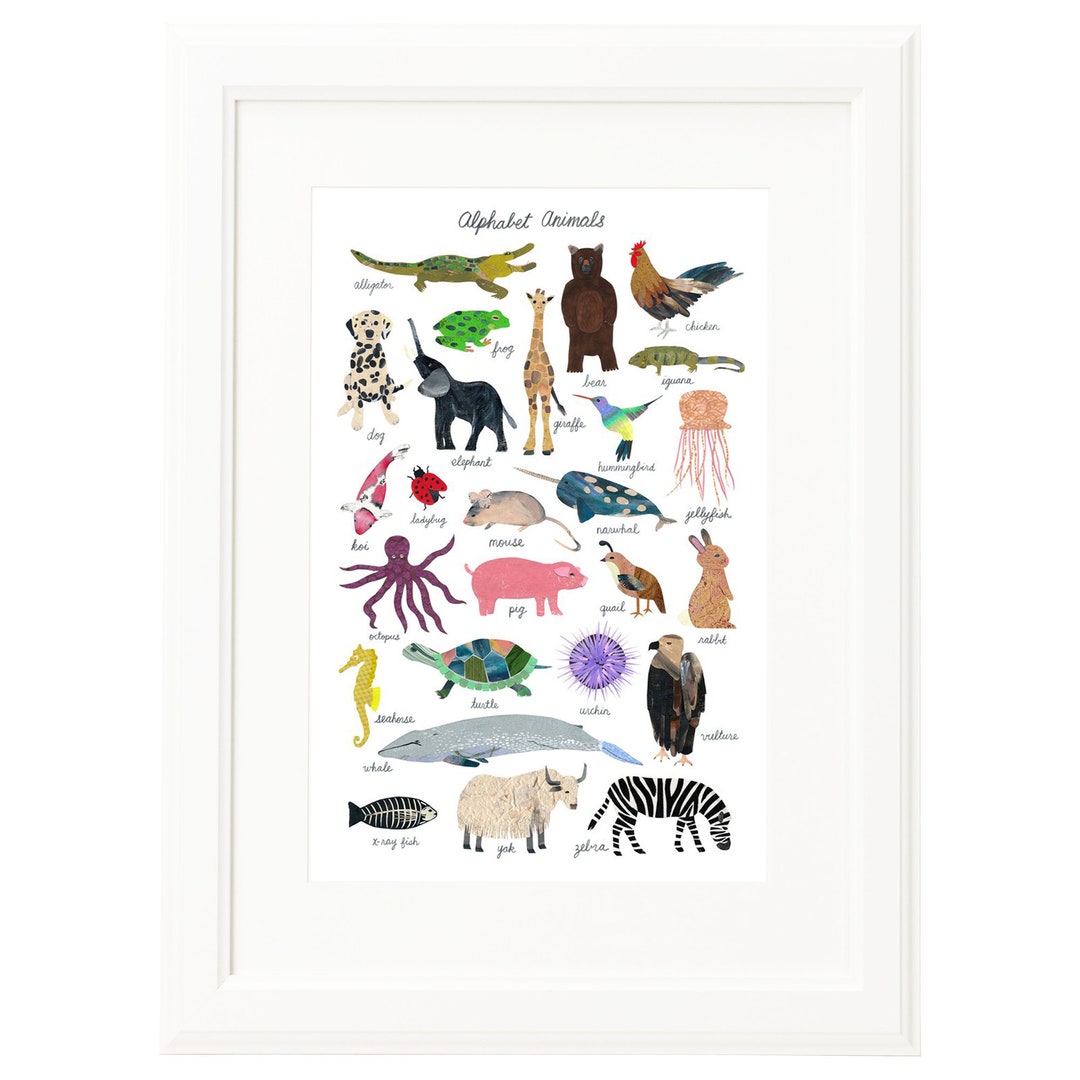 Rainbow Animal Alphabet Art Print, ABC Animal Poster for Kids Room ...