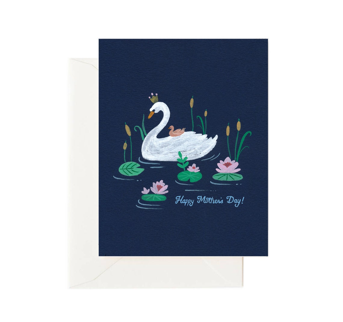 Mother Swan Card // Swan and Baby Card, Card for Mom, Illustrated Swan ...