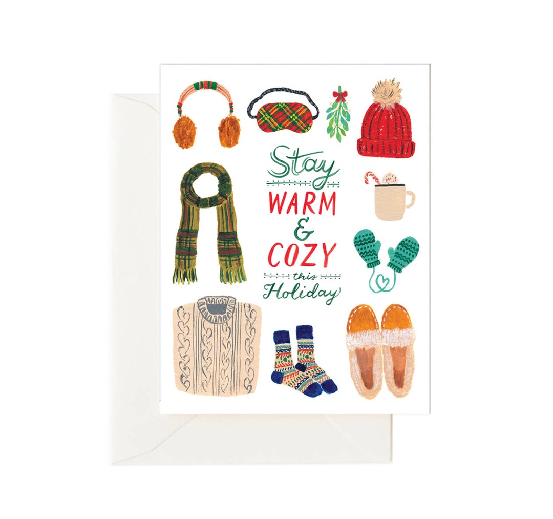 Stay Cozy Typography Holiday Card, Cozy Winter Accessories Christmas ...