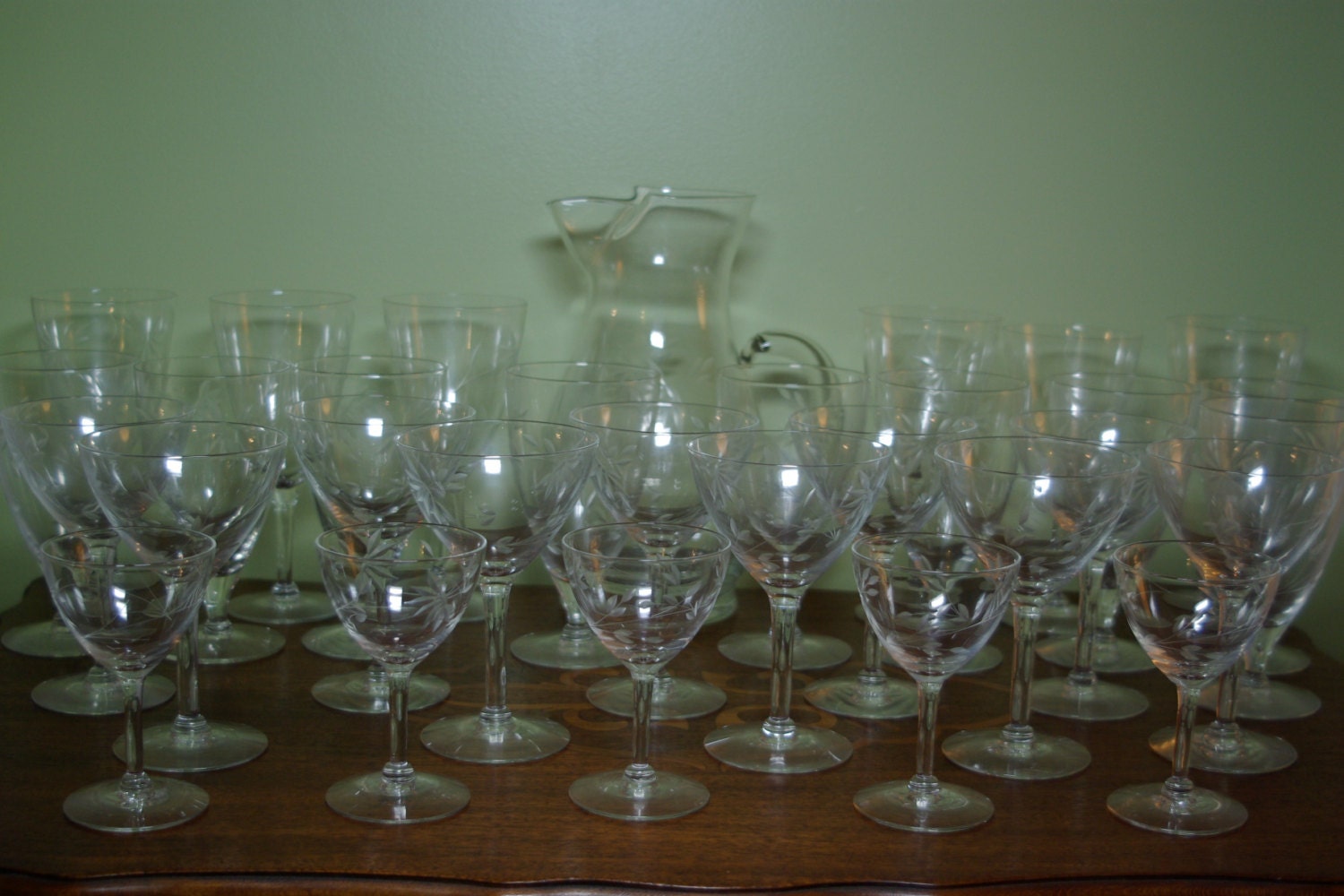 Beautiful 35 Piece Etched Crystal Glass Stemware and Pitcher Set - Etsy