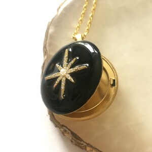 Black Enamel Gold North Star Locket Necklace, Personalised Photo Gift ...
