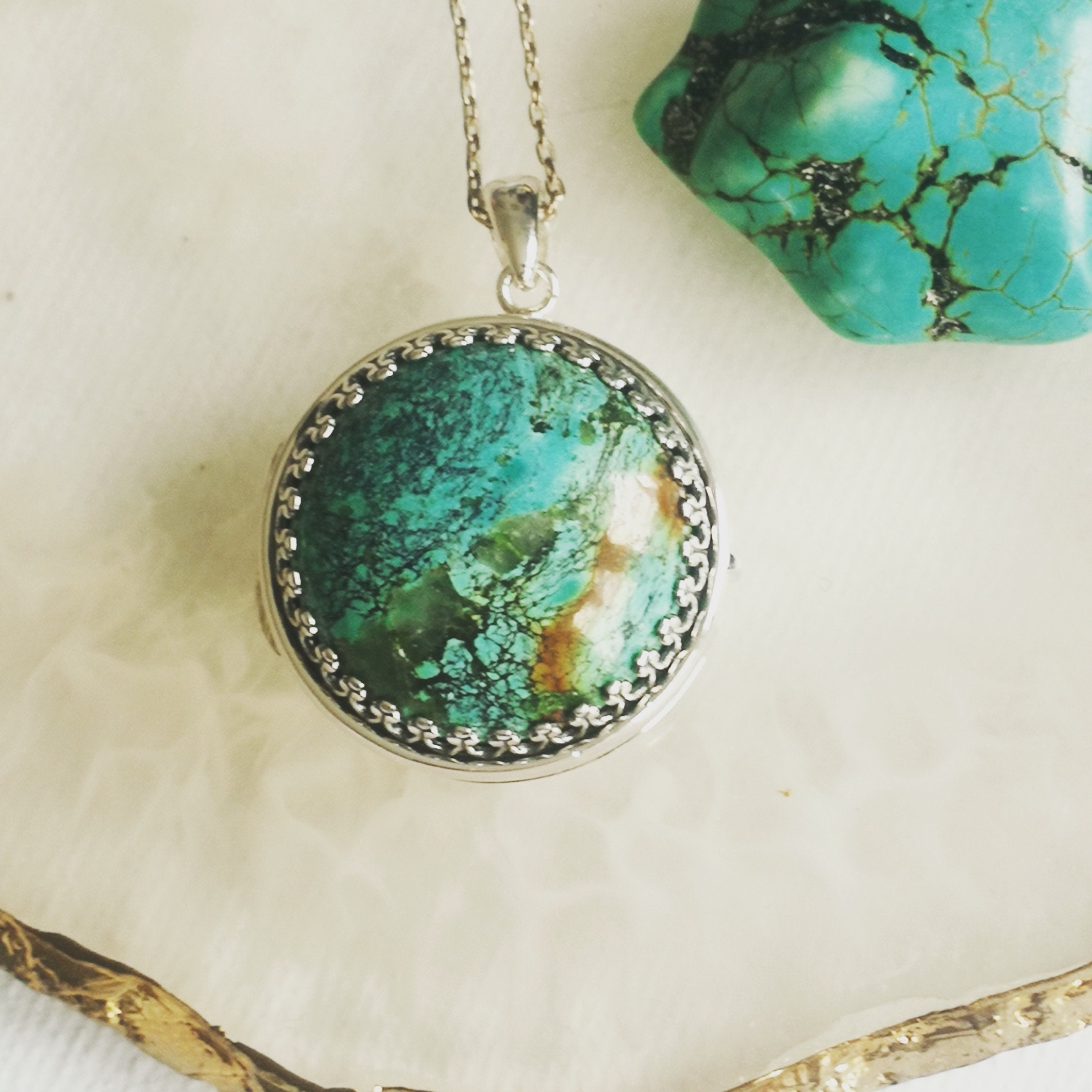 Sterling Silver Turquoise Locketphoto Locketgemstone - Etsy