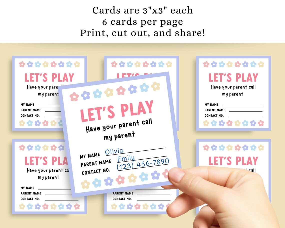 Editable Playdate Cards, Let's Play Printable Cards, Play Date Cards ...