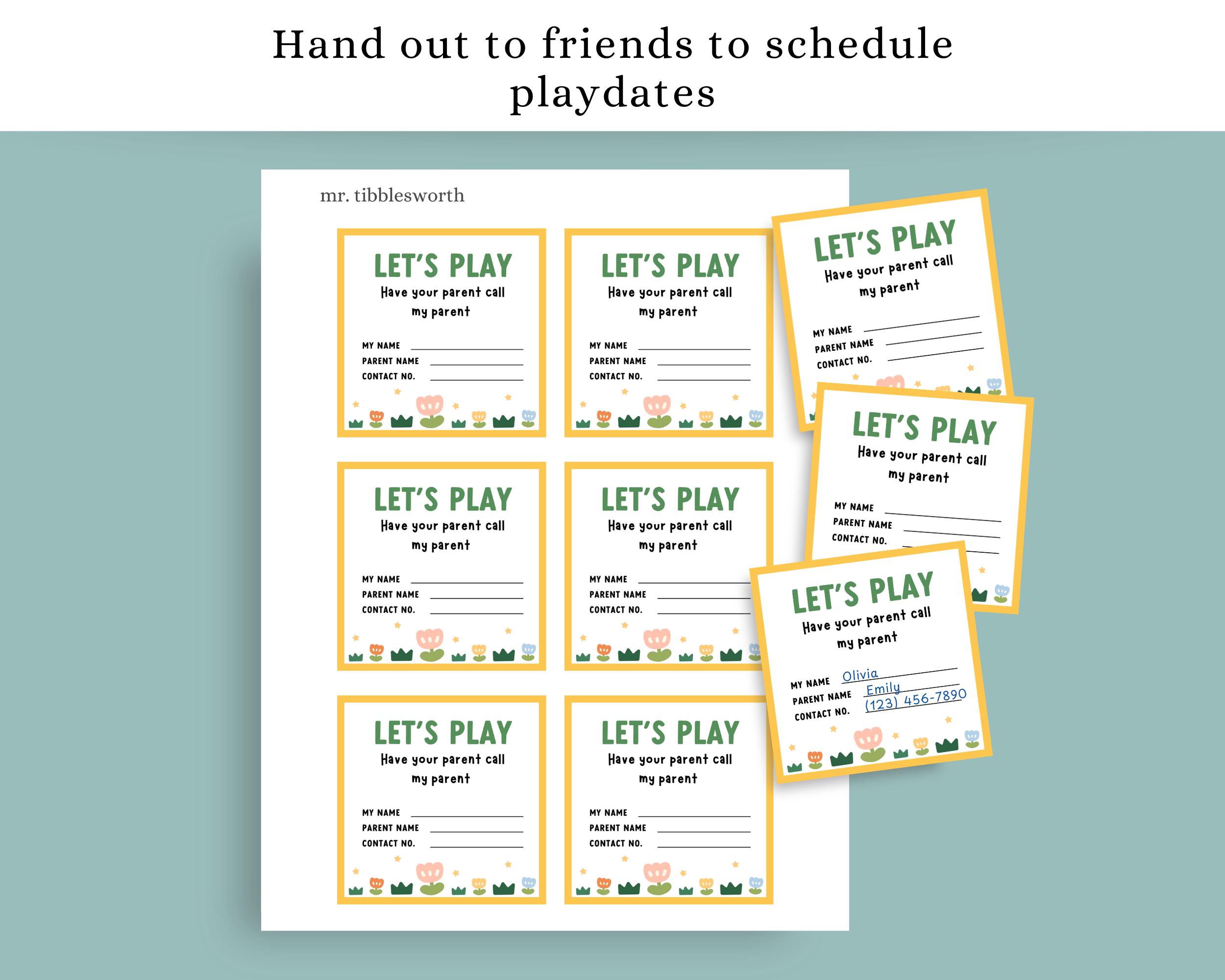 Editable Playdate Cards, Let's Play Printable Cards, Play Date Cards ...