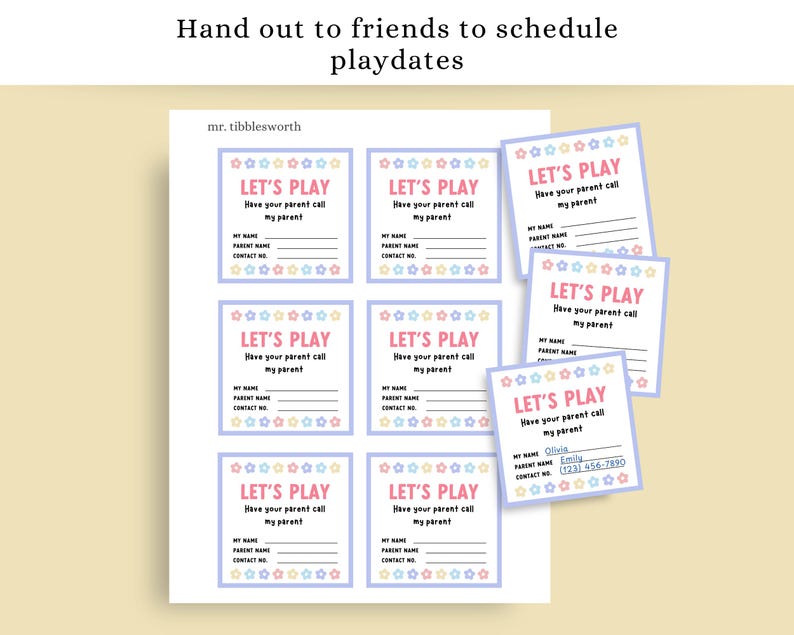 Editable Playdate Cards, Let's Play Printable Cards, Play Date Cards ...
