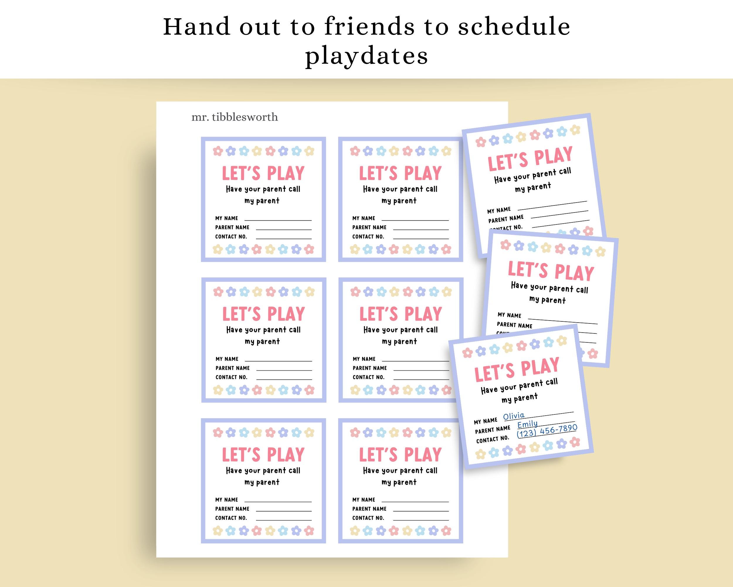 Editable Playdate Cards, Let's Play Printable Cards, Play Date Cards ...