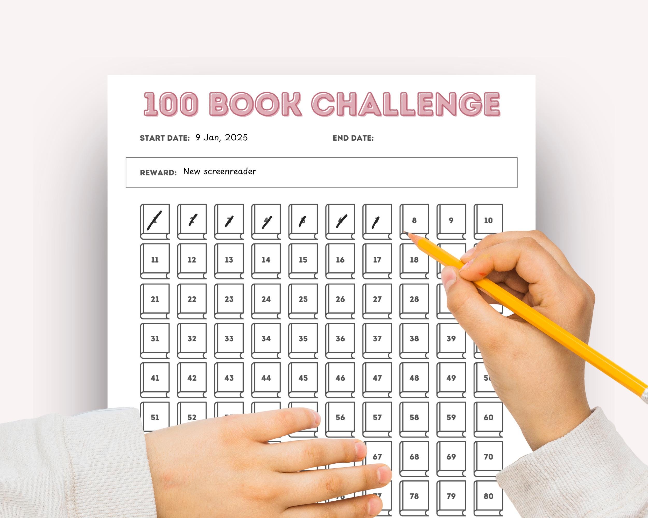 100 Book Challenge Tracker: Printable Reading Log (digital Download) - Etsy
