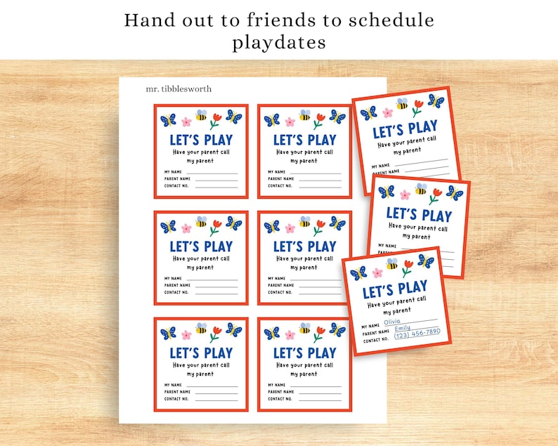 Editable Kids Playdate Cards: Printable Calling Cards (PDF) - Etsy