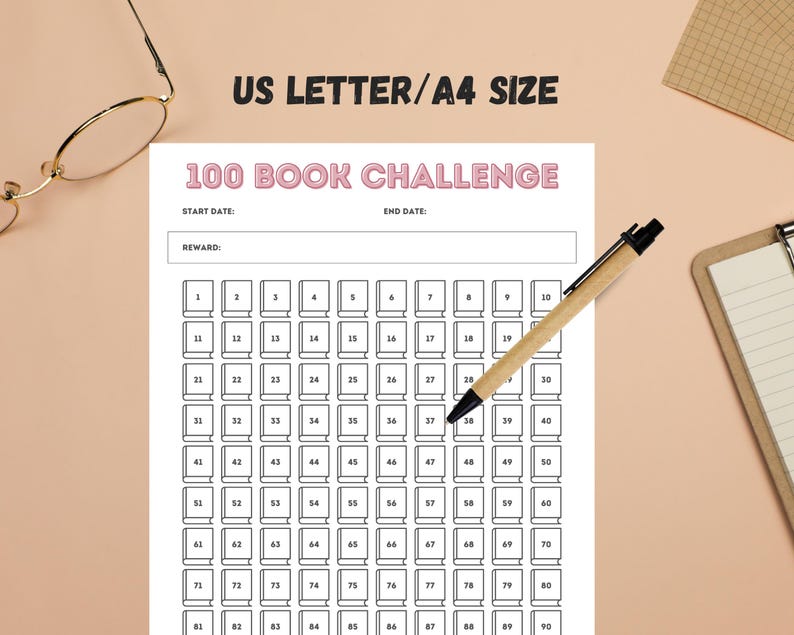 100 Book Challenge Tracker: Printable Reading Log (digital Download) - Etsy