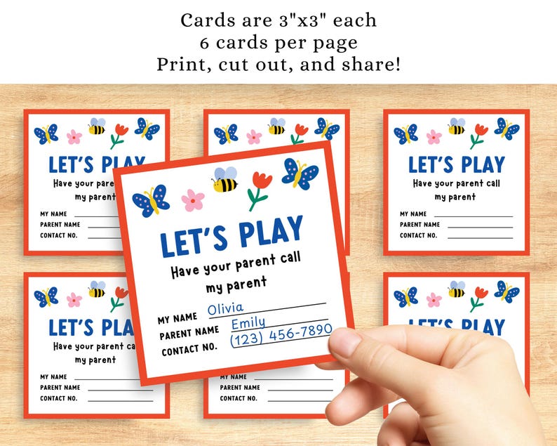 Editable Kids Playdate Cards: Printable Calling Cards (PDF) - Etsy