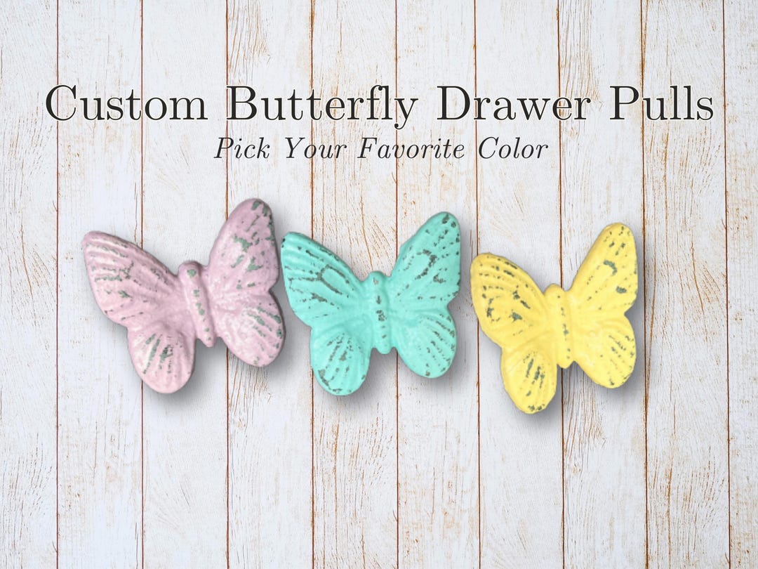 Custom Painted Cast Iron Butterfly Drawer Pull: Distressed Bedroom Knob ...
