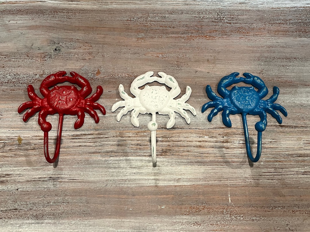 Crab Cast Iron Hook / Towel Hook / Custom Painted Hook / Beach Decor ...