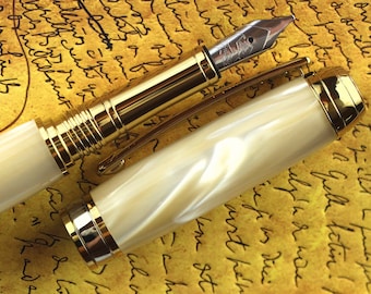 Calligraphy Fountain Pen - Handmade & Engravable Vintage Opal Acrylic ...