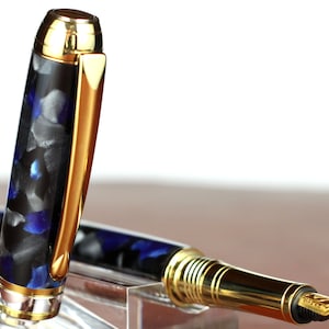 Fountain Pen - Handmade Erinoid Impero Black and Blue Body - Bock 23K ...