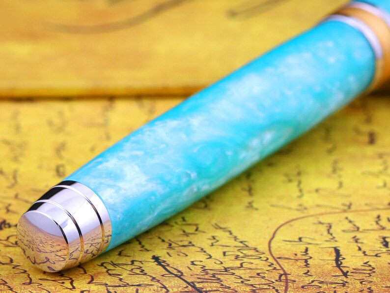 Fountain Pen - Handmade & Engravable Turquoise Acrylic - Bock Stainless ...