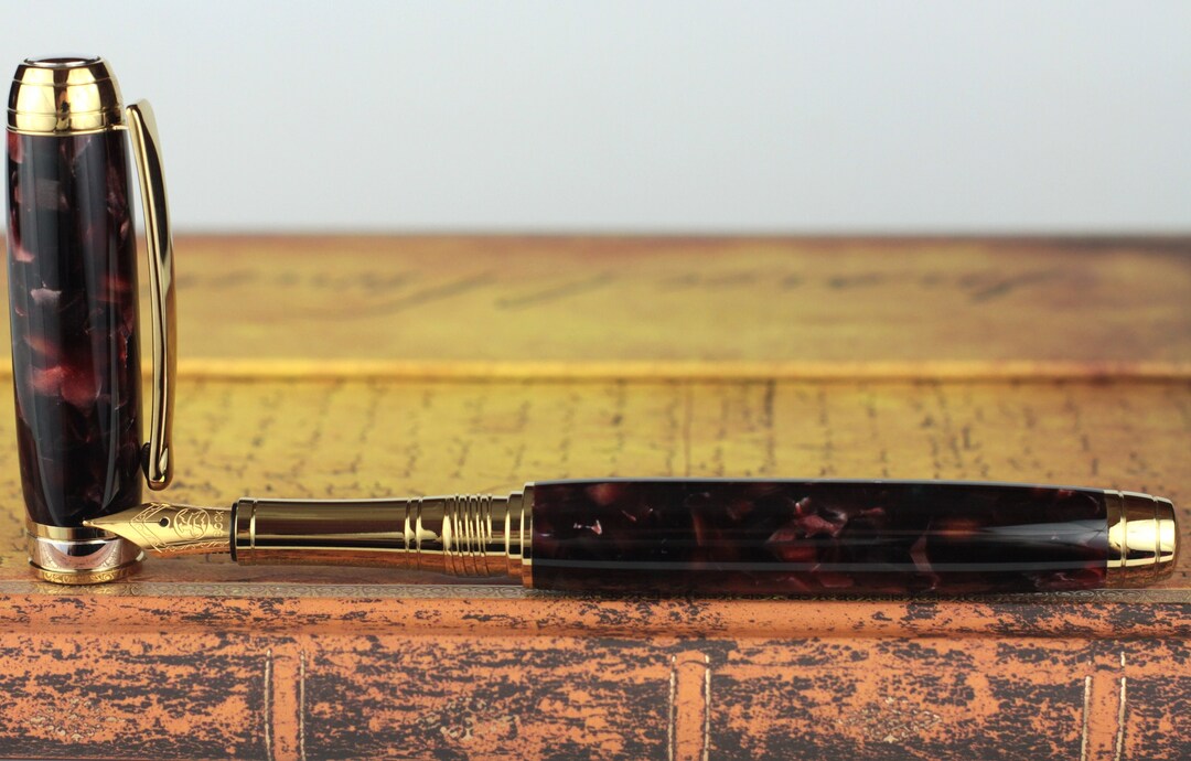 Fountain Pen - Handmade Vintage British Conway Dark Rioja Red Body ...