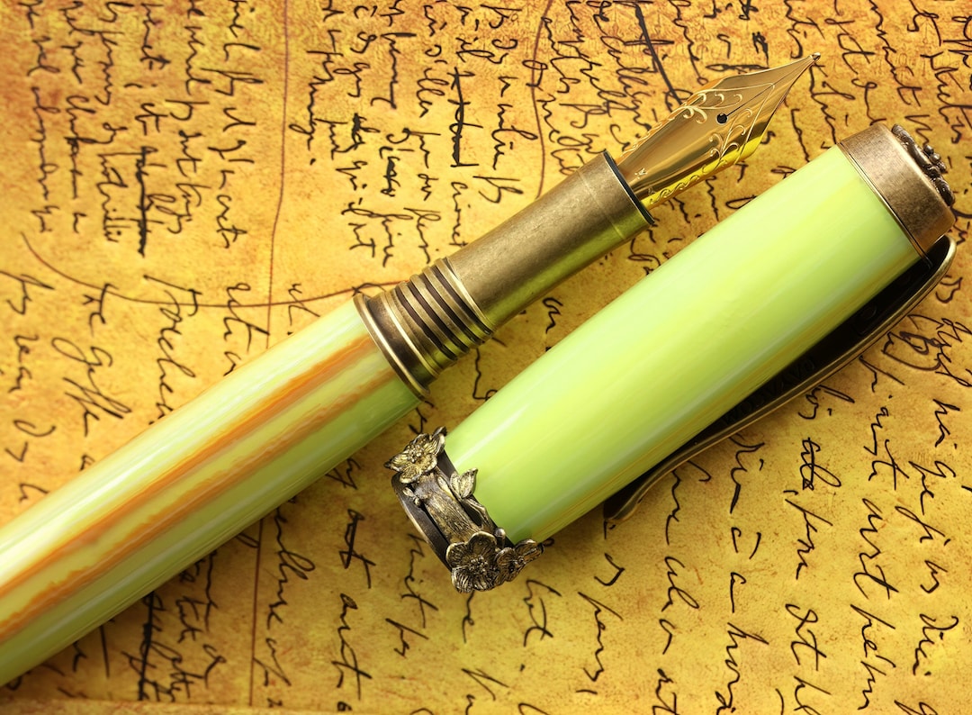 Botanical Calligraphy Fountain Pen - Engravable & Handmade Jade Acrylic ...