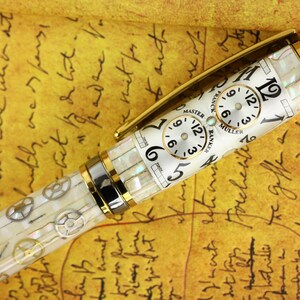 Steampunk Calligraphy Fountain Pen - Abalone & Watch Parts Body - Bock ...