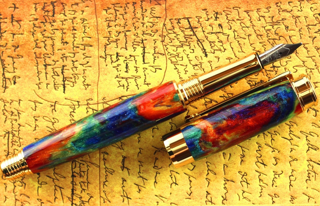 Calligraphy Fountain Pen - Handmade Diamond Cast Rainbow Body - Bock 1 ...