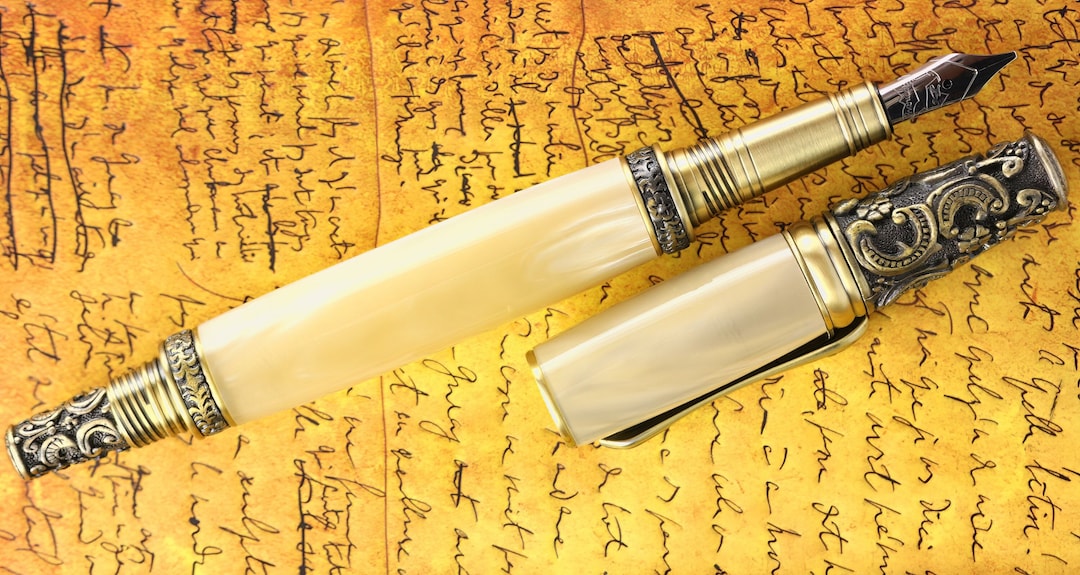Victorian Calligraphy Fountain Pen - Handmade & Engravable Ivory Pearl ...