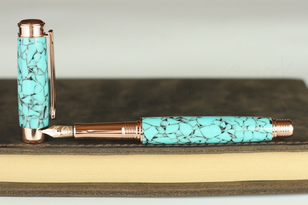 Fountain Pen Handmade & Engravable Turquoise Granite Bock Rose Gold ...