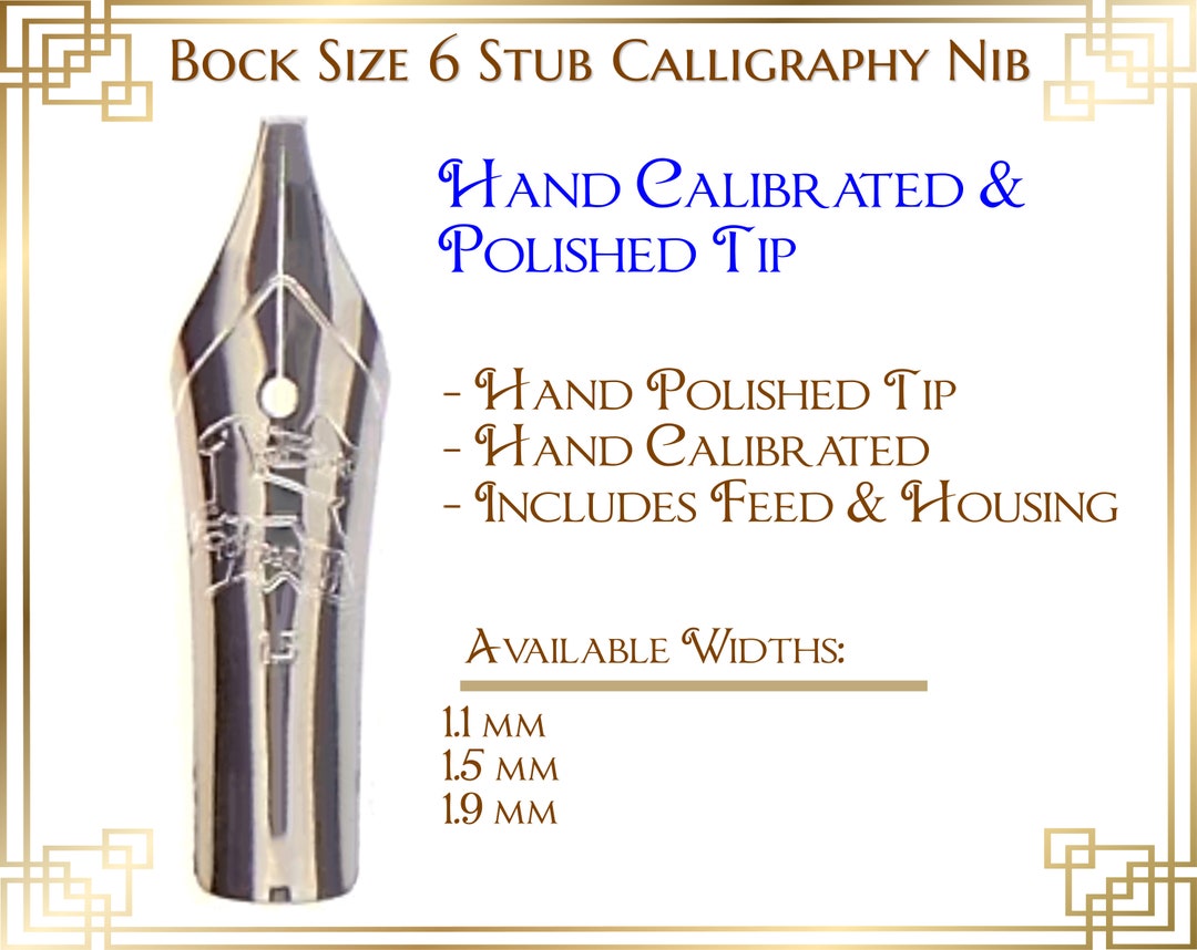Bock Fountain Pen Stub Calligraphy Nib and Feed + Housing - Size 6 ...