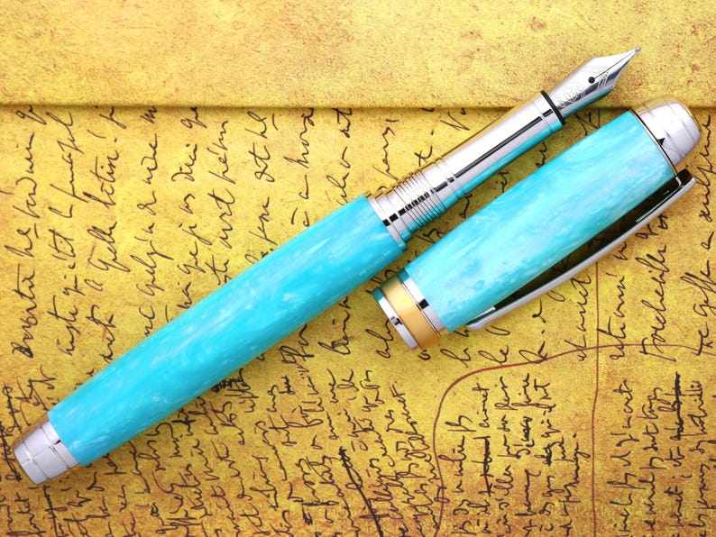 Fountain Pen - Handmade & Engravable Turquoise Acrylic - Bock Stainless ...
