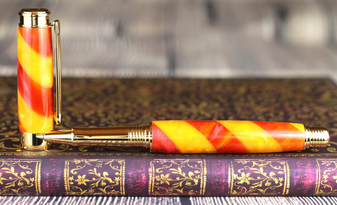 Rollerball Pen - Handmade Red and Yellow Stripe Acrylic - Etsy